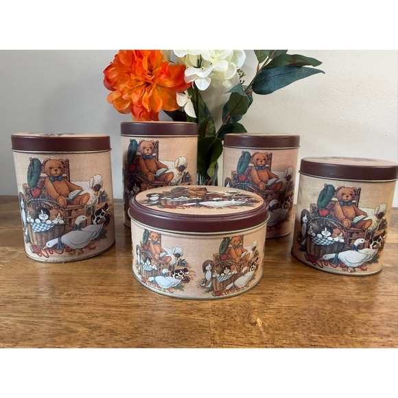 Eaton | Kitchen | Vintage Nursery Rhyme Tin Canisters Teddy Bear Farm ...